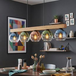 hofstein Koyoto H&auml;ngeleuchte Glas 15 cm Naturfarben, Schwarz, 5-flammig