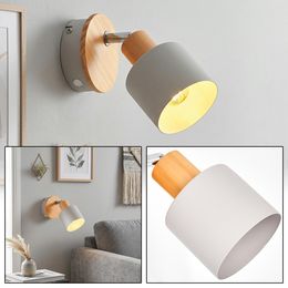 hofstein Skandinavischer Wandspot Olaris mit rundem Holz-Wandhalter, dreh- und schwenkbar Aus Holz und Metall, grauer Schirm, E14, 10 Watt, f&uuml;r die Couch