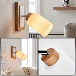 hofstein Alvorn Wandspot aus Holz und Metall mit wei&szlig;em Glasschirm, verstellbar dreh- und schwenkbarer Leuchtenkopf im Boho Style f&uuml;r Wohnzimmer, Schlafzimmer 
