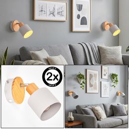 hofstein Wandspot Olaris im 2er-Set mit dreh- und schwenkbarem Spotkopf und sichtbarer E14-Fassung Aus Holz und Metall, Schirm in Grau und Naturfarben