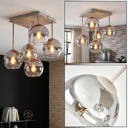 hofstein Moderne Cluster-Deckenleuchte Koyoto mit f&uuml;nf klaren und rauchfarbenen Glasschirmen sandfarben-wei&szlig;es Metallgestell im modernen Retro-Vintage-Stil, 