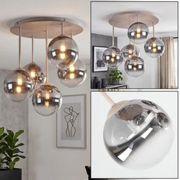 hofstein Chehalis Deckenleuchte Kugel, 5-flammig, rauchfarbene Glasschirme &Oslash; 15 cm Metallgestell in Sandfarben und Wei&szlig;, G9-Fassungen, extern dimmbar, modern im Retro-Vintage-Stil