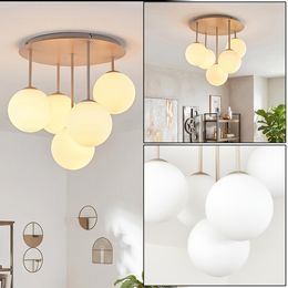 hofstein Gastor sandfarbene Deckenleuchte 5-flammig, wei&szlig;e Glaskugeln &Oslash; 15 cm Aus Metall in Sandfarben, &oslash; 45 cm, E14-Fassung und 25 Watt