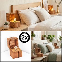 hofstein Lampe Truhe Mirala Tischleuchte 2-er Set LED Naturfarben, 1-flammig