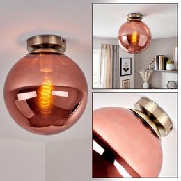 hofstein Kugelleuchte Gastor im Retro-Stil mit kupferfarbenem Glasschirm, &oslash; 25 cm, E27 Metallgestell in Altmessing, 15 Watt, f&uuml;r externe Dimmer geeignet
