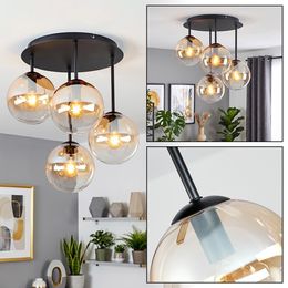 hofstein Moderne Kugel-Deckenleuchte Gastor mit 4 Glasschirmen in Bernsteinfarben und Klar, Cluster Kugelschirme je &oslash; 15 cm, Metallgestell, E14-Fassung, modern