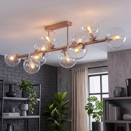 hofstein Cluster-Deckenleuchte Gastor mit 10 klaren Glaskugeln und sandfarbenem Metallgestell Schirm-&oslash; 15 cm, E14, 25 Watt, f&uuml;r externe Dimmer geeignet