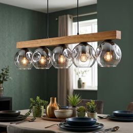 hofstein Ripoll H&auml;ngeleuchte Glas 15 cm Naturfarben, Schwarz, 5-flammig