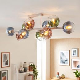 hofstein Koyoto Kugel-Deckenleuchte mit mehrfarbigen Glasschirmen, 10-flammig E14 Aus Metall in Sandfarben, &oslash; 15 cm, E14, 25 Watt, Metallgestell