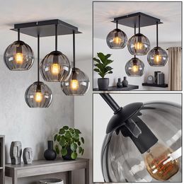 hofstein Koyoto Deckenleuchte Rauchglas, 4-flammig mit geriffelten Kugelschirmen E14 Wohnzimmerlampe im modernen Vintage Design, rauchfarbene Riffelglas-