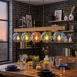 hofstein Ripoll H&auml;ngeleuchte Glas 15 cm Naturfarben, Schwarz, 5-flammig