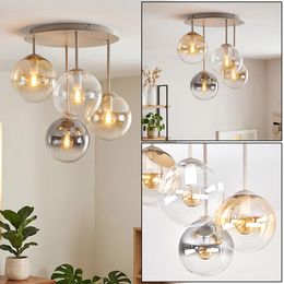 hofstein Gastor Deckenleuchte mit Glaskugeln &Oslash; 15 cm, 4-flammig, mehrfarbiges Glas Metallgestell in Sandfarben-Wei&szlig;, E14-Fassungen, extern dimmbar, moderner 