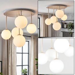hofstein Moderne Cluster-Deckenleuchte Chehalis mit 5 wei&szlig;en Glasschirmen in versetzter Anordnung Aus Metall in Sandfarben, &oslash; 45 cm, G9-Fassung, 15 Watt