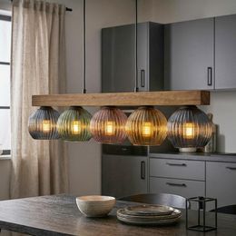 hofstein Koyoto H&auml;ngeleuchte Glas 15 cm Naturfarben, Schwarz, 5-flammig