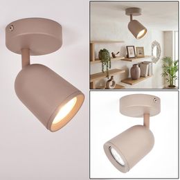 hofstein Lemak LED Deckenspot sandfarben, dreh- und schwenkbarer Deckenstrahler aus Metall mit GU10-Fassung, rundem Baldachin und zylindrischem Spotkopf, &Oslash; 7,5