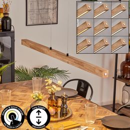 hofstein Holzbalken-Pendelleuchte Carbellino, h&ouml;henverstellbar, Lichtfarbe einstellbar 3000-6000 Kelvin F&uuml;r den Esstisch, Lichtfl&auml;che in Wei&szlig;, L&auml;nge 120 cm