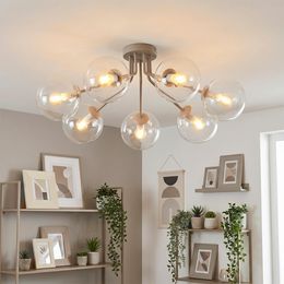 hofstein Gastor Kugel-Deckenleuchte mit Klarglas, 7-flammig, sandfarben-wei&szlig;, &Oslash; 82 cm Metallgestell im Modern-Retro-Stil, E14-Fassungen f&uuml;r Wohnzimmer und Esszimmer