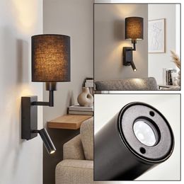 hofstein Turil LED Wand-Leseleuchte mit drehbarem Spot und Stoffschirm in Schwarz-Wei&szlig; mit Ein- und Ausschalter, E27-Fassung, Metallkorpus, 3000 Kelvin und 180 Lumen f&uuml;r Sofa oder Bett
