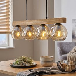hofstein Ripoll H&auml;ngeleuchte Glas 15 cm Naturfarben, Schwarz, 4-flammig