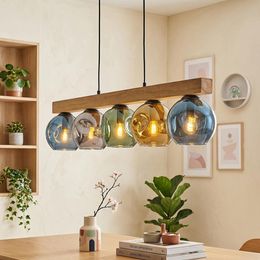 hofstein Ripoll H&auml;ngeleuchte Glas 15 cm Naturfarben, Schwarz, 5-flammig