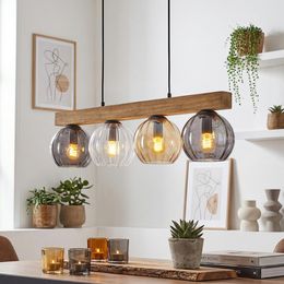 hofstein Koyoto H&auml;ngeleuchte Glas 15 cm Naturfarben, Schwarz, 4-flammig