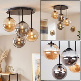hofstein Moderne Kugel-Deckenleuchte Chehalis mit 4 Glasschirmen in Bernstein und Rauch, &oslash; 15 cm Metallgestell, Durchmesser 41 cm, G9-Fassung und 15 Watt