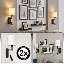 hofstein Turil LED Wandleuchte mit Leseleuchte f&uuml;r Couch, wei&szlig;em Stoffschirm, 2er-Set mit separatem An-/Ausschalter, drehbarem Zusatzspot, 3000 Kelvin warmwei&szlig;