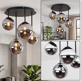 hofstein Chehalis Deckenleuchte mit Rauchglas-Kugeln, 4-flammig, Chrom, G9, &oslash; 38 cm Schirme in 12 und 15 cm, Metallgestell, &uuml;ber externen Dimmer dimmbar, Retro