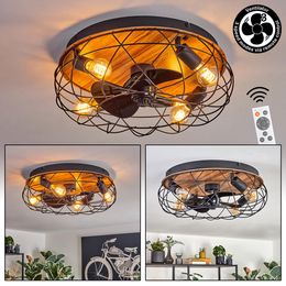 hofstein Tourais Deckenventilator mit Beleuchtung LED Holzoptik, Schwarz, 4-flammig, Fernbedienung