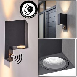 hofstein Kingstown Up & Down Au&szlig;enwandleuchte mit Bewegungsmelder, IP44, GU10, 2-flammig rechteckiger Metallk&ouml;rper mit klarem Glasschirm f&uuml;r Fassade, 
