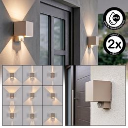 hofstein Tamarin LED Au&szlig;enwandleuchte mit Bewegungsmelder sandfarben, IP54, 2er-Set aus Metall mit einstellbarem Up-and-Down-Lichtkegel durch Klappen, 3000 