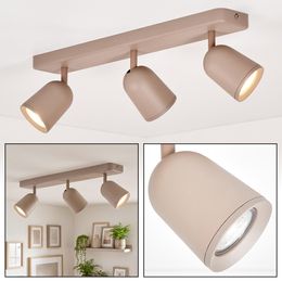 hofstein Lemak LED Spotleiste 3-flammig beige, moderne sandfarbene Metall-Spots schwenkbar mit GU10-Fassung, drehbaren K&ouml;pfen, rechteckiger Deckenleiste und 