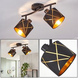 hofstein Opatija dreh- und schwenkbare Vintage-Deckenleuchte 2-flammig mit Gold-Akzenten Schirme aus Metall und Stoff mit Linienmuster, &oslash; 12 cm, E14-Fassung 