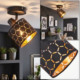 hofstein Moderne Deckenspot Alsen mit Schlitzmuster am gold-schwarzen Metallschirm, verstellbar, &oslash; 12 cm E14-Fassung, 25 Watt, Lichteffekt an der Decke