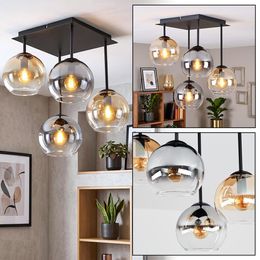 hofstein Kugelleuchte Koyoto mit 4 Glasschirmen in Cluster-Anordnung, in Bernstein, Klar und Rauch Aus Metall, Durchmesser 35,5 cm, E14-Fassung und 25 Watt