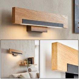 hofstein Inzino Holzleiste LED Wandleuchte naturfarben, modern f&uuml;r Wohnzimmer und Flur mit Metallhalterung und l&auml;nglicher Leistenform, 3000 Kelvin warmwei&szlig;, 