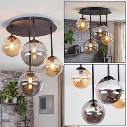 hofstein Chehalis Deckenleuchte mit Glaskugeln, 4-flammig, Bernstein- und Rauchglas G9 runde Metall-Deckenplatte, Schirme &oslash; 12 und 15 cm, extern dimmbar, 
