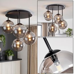 hofstein Chehalis Deckenleuchte Rauchglas Kugel, 4-flammig mit G9 Glasschirmen &Oslash; 15 cm runde Metall-Deckenplatte mit gestuften Abh&auml;ngungen, extern dimmbar, 