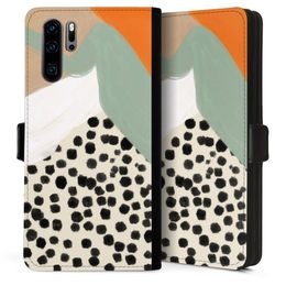 DeinDesign Huawei P30 Pro Handy Klapph&uuml;lle Handyh&uuml;lle aus Kunst Leder schwarz Flip Case Abstract Boho Kunst Sideflip mit langer Lasche