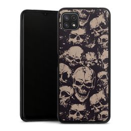DeinDesign Galaxy A22 5G Handy Slim Case extra d&uuml;nn Silikon Handyh&uuml;lle schwarz H&uuml;lle Totenkopf Halloween Gothic Silikon Slim Case