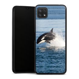 DeinDesign Galaxy A22 5G Handy Slim Case extra d&uuml;nn Silikon Handyh&uuml;lle schwarz H&uuml;lle Orca Ocean Wale Silikon Slim Case