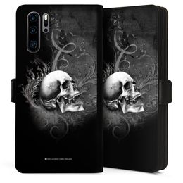 DeinDesign Huawei P30 Pro Handy Klapph&uuml;lle Handyh&uuml;lle aus Kunst Leder schwarz Flip Case Gothic Skull Skulls Sideflip mit langer Lasche