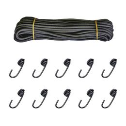 Expanderseil 8mm schwarz 20m, Gummiseil mit 10 Spiralhaken