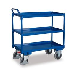 Cordes Gro&szlig;er Tischwagen mit 3 Etagen, Wannenrand 40 mm hoch, hoher Schiebeb&uuml;gel + EasySTOP