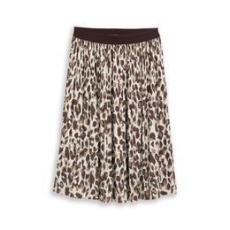 Tom Tailor Damen Plissee Rock mit elastischem Bund, braun, Animalprint, Gr. 36