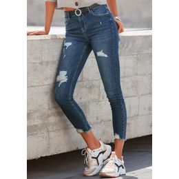 Buffalo Damen Destroyed-Jeans, Blau, Gr. 46, Skinny, Material: Baumwolle