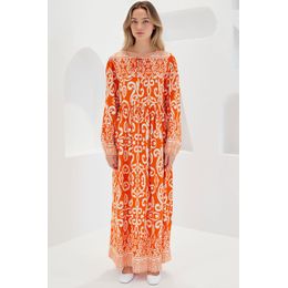 Muster Maxi-Kleid mit Bindung.Detail