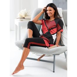 w&auml;schepur W&Auml;SCHEPUR Damen Capri-Pyjama, Gr. 48schwarz, rot, bedruckt, 50% Baumwolle, 50% Modal, Unterteil:48% Baumwolle, 4% Elasthan, 48% Modal, Homewear-Sets