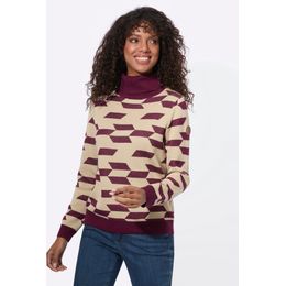 Casual Looks Damen Rollkragenpullover "Rollkragen-Pullover", beige, Gr. 42, gemustert, mehrfarbig, 50% Baumwolle, 50% Polyacryl, Pullover