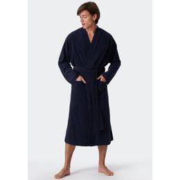 Schiesser Herren Herrenbademantel "Feather Terry", Gr. L803, blau, Baumwoll-Mix, Hausm&auml;ntel, Bindeg&uuml;rtel, Seitentaschen